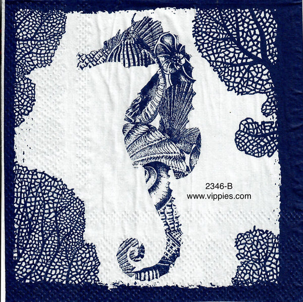 NS-2346-B Navy Seahorse Lacey Plant Napkin for Decoupage – Vippies Designs
